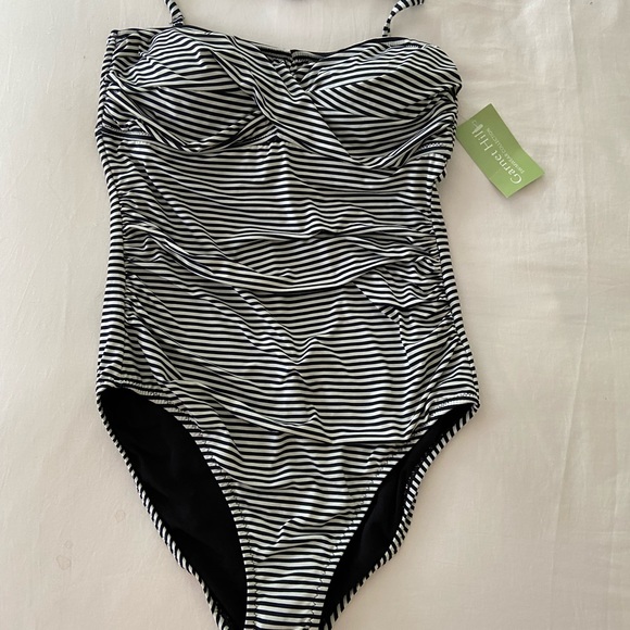 Garnet Hill Swim Barbie Style Black And White Stripped Bandeau